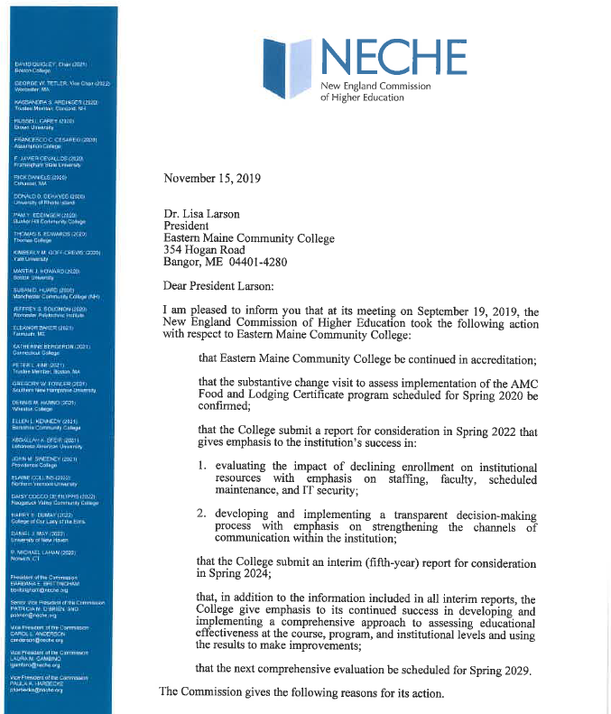 » NECHE Action Letter
